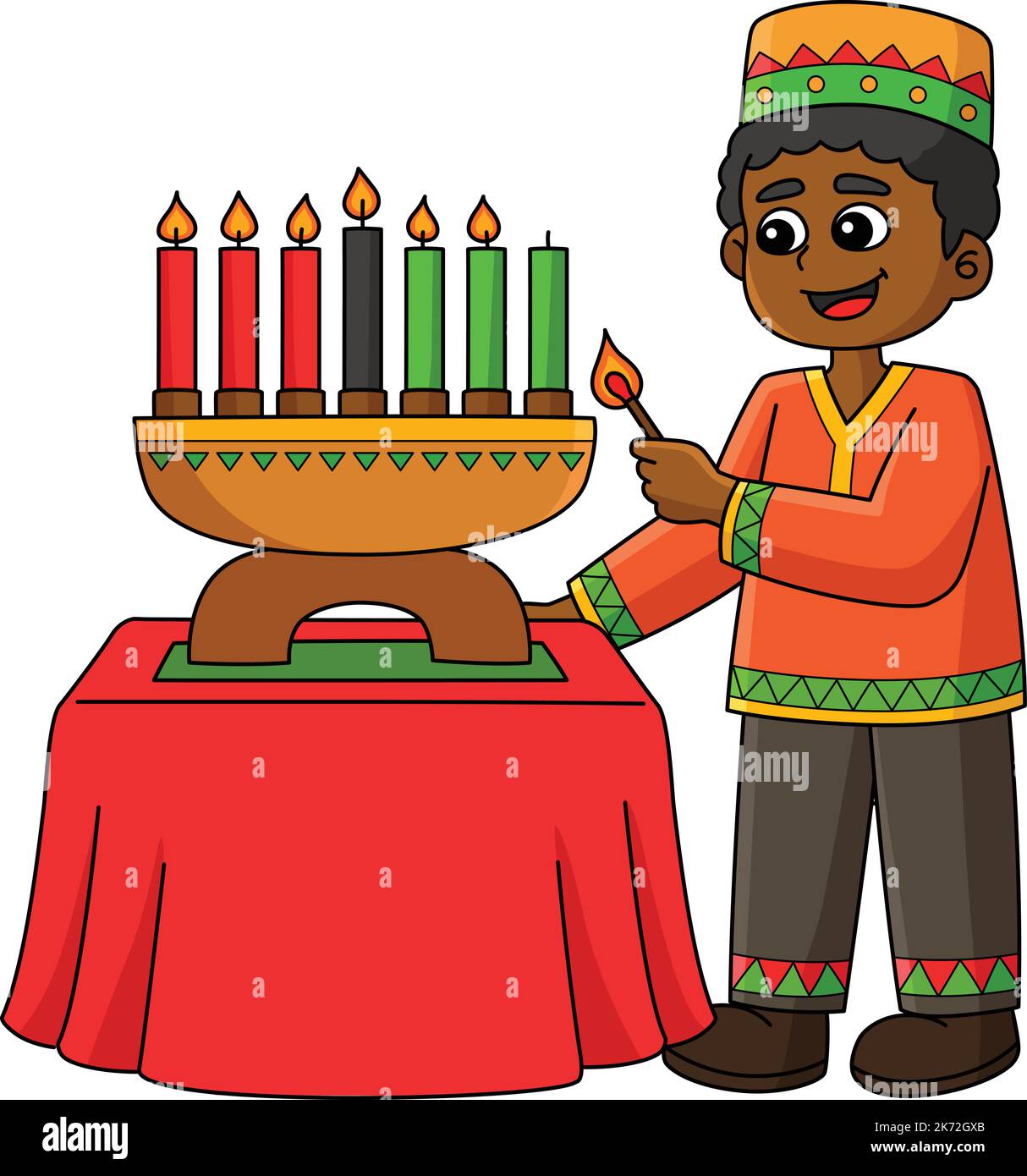 Kwanzaa Boy Lighting Kinara Cartoon Clipart Stock Vector Image & Art ...