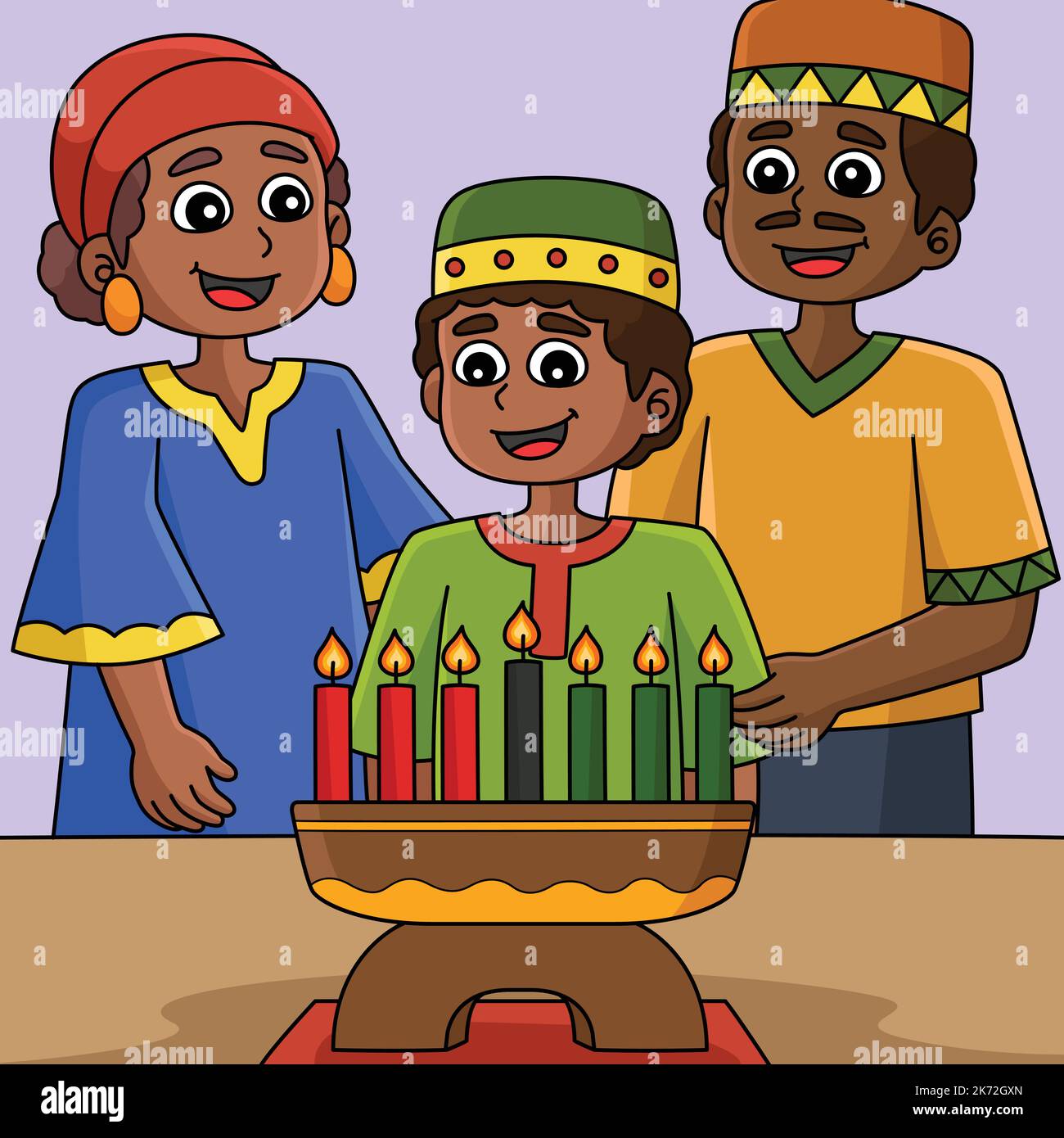 Kwanzaa Family And Kinara Colored Cartoon Stock Vector Image & Art - Alamy
