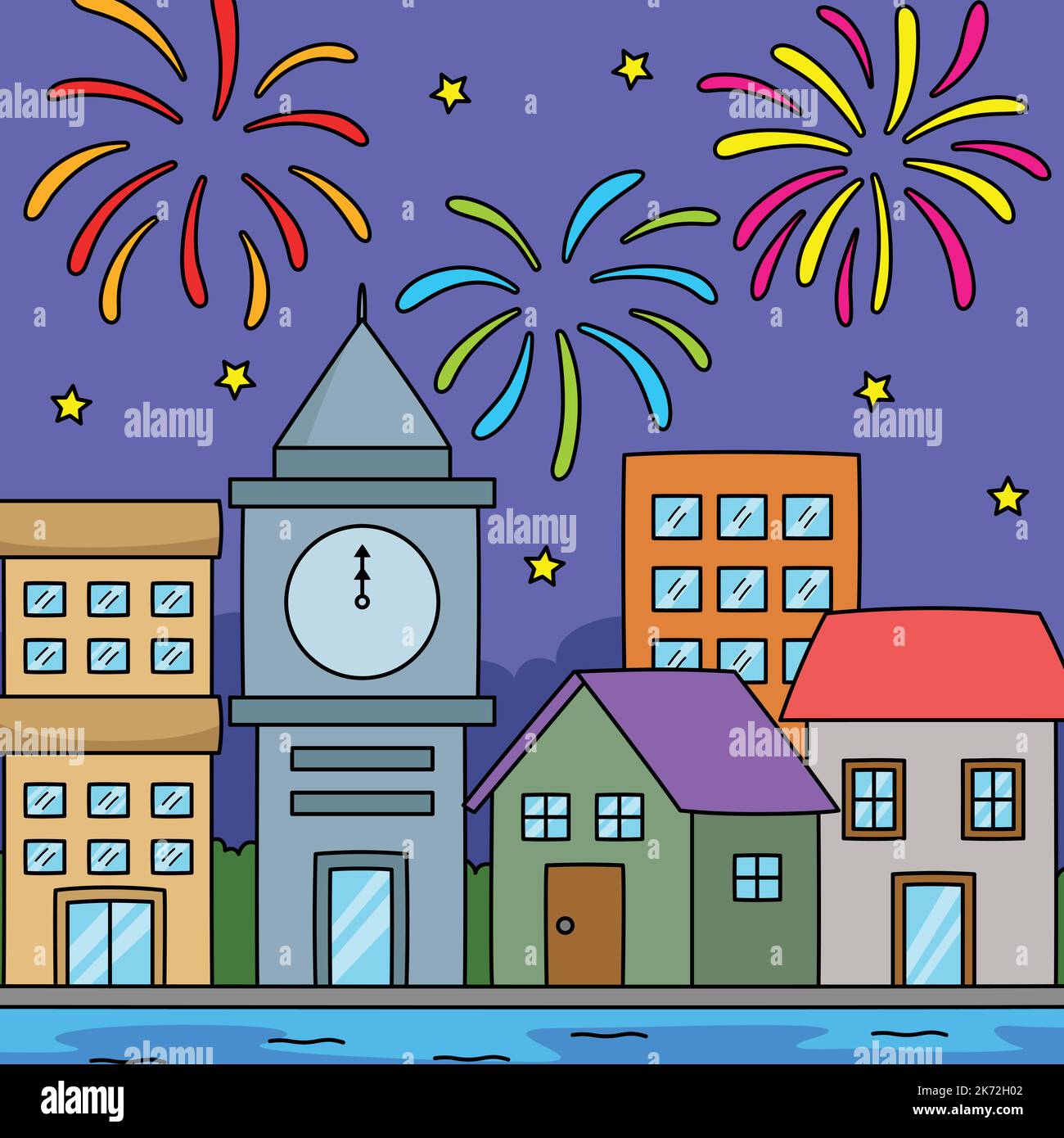 New Year Fireworks Colored Cartoon Illustration Stock Vector Image ...