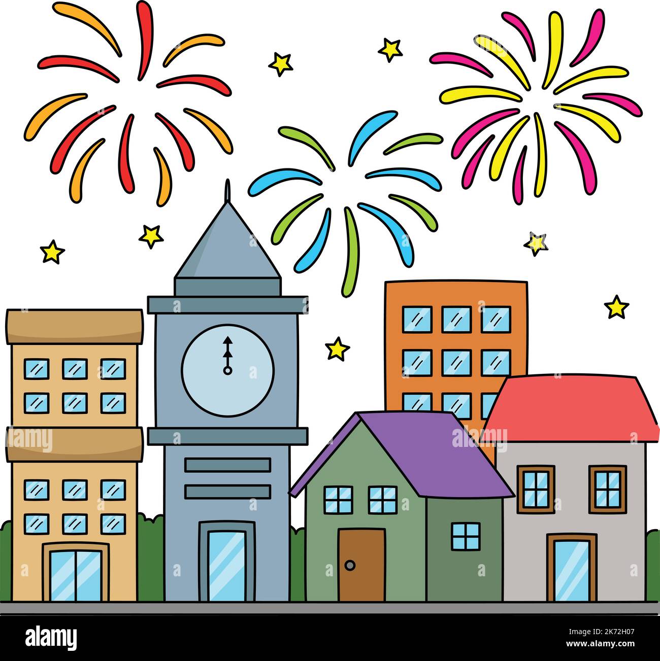 New Year Fireworks Cartoon Colored Clipart Stock Vector Image & Art - Alamy
