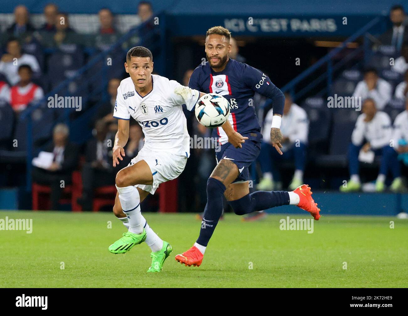 Amine Harit of Marseille, Neymar Jr of PSG during the French ...
