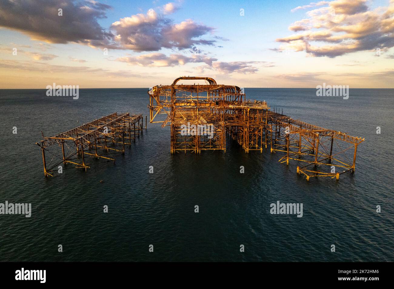 Dawn drone shot of Brighton West Pier Stock Photo - Alamy
