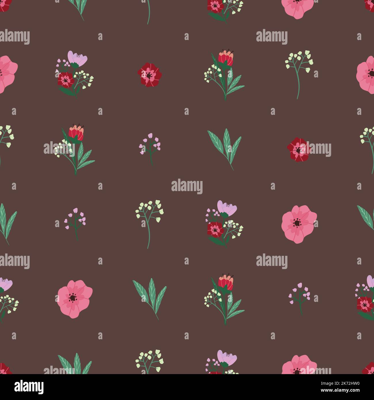 Seamless pattern. Vector flowers and leaves. Botanical illustration ...