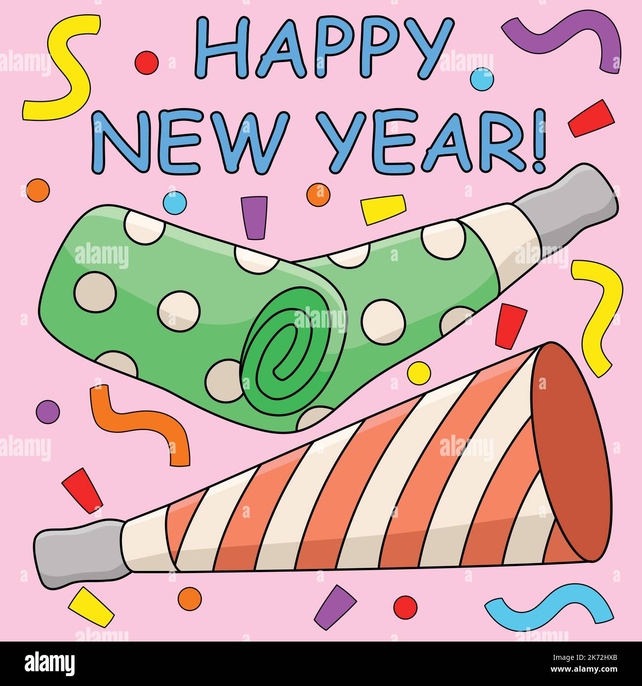 Happy New Year Trumpet Colored Cartoon Stock Vector Image & Art - Alamy