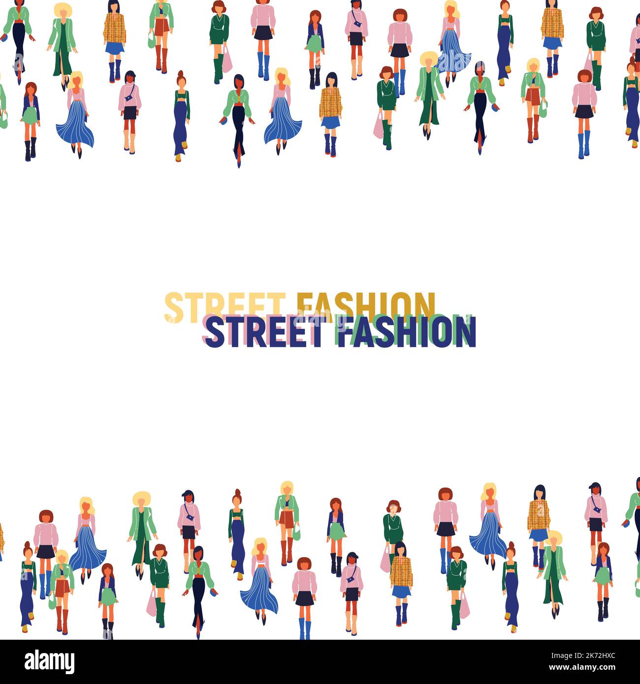 Women in trendy clothes. Fashion flat style vector border Stock Vector ...