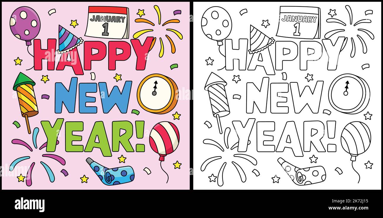 Happy New Year January 1 Coloring Illustration Stock Vector Image & Art ...