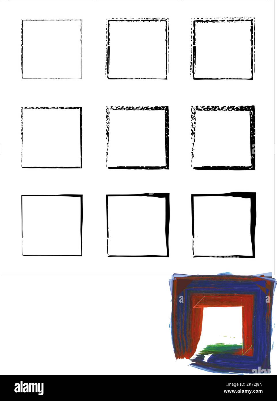 Collection of square black hand drawn grunge frames. black square shape ...