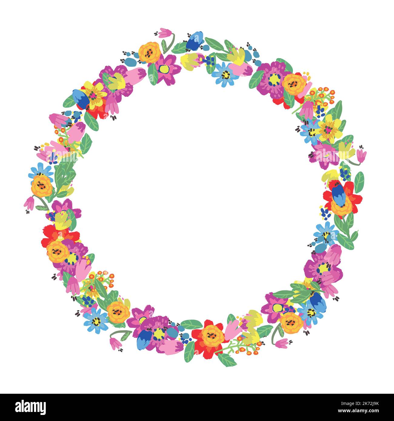 Vector floral wreath. Abstract flowers arrange in round border Stock ...