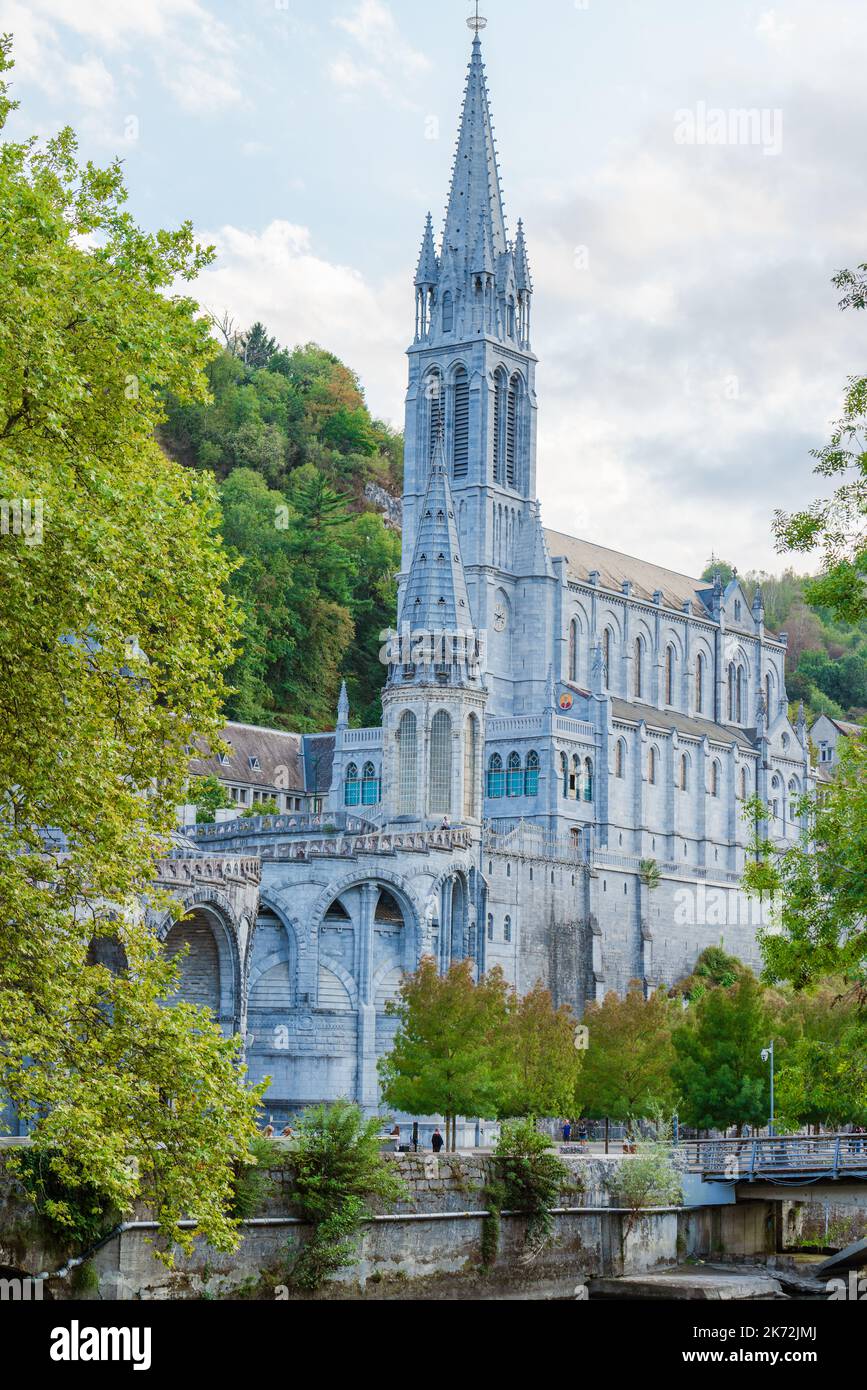 Lourdes, France. September 1, 2022. Front view of the Lourdes Sanctuary ...