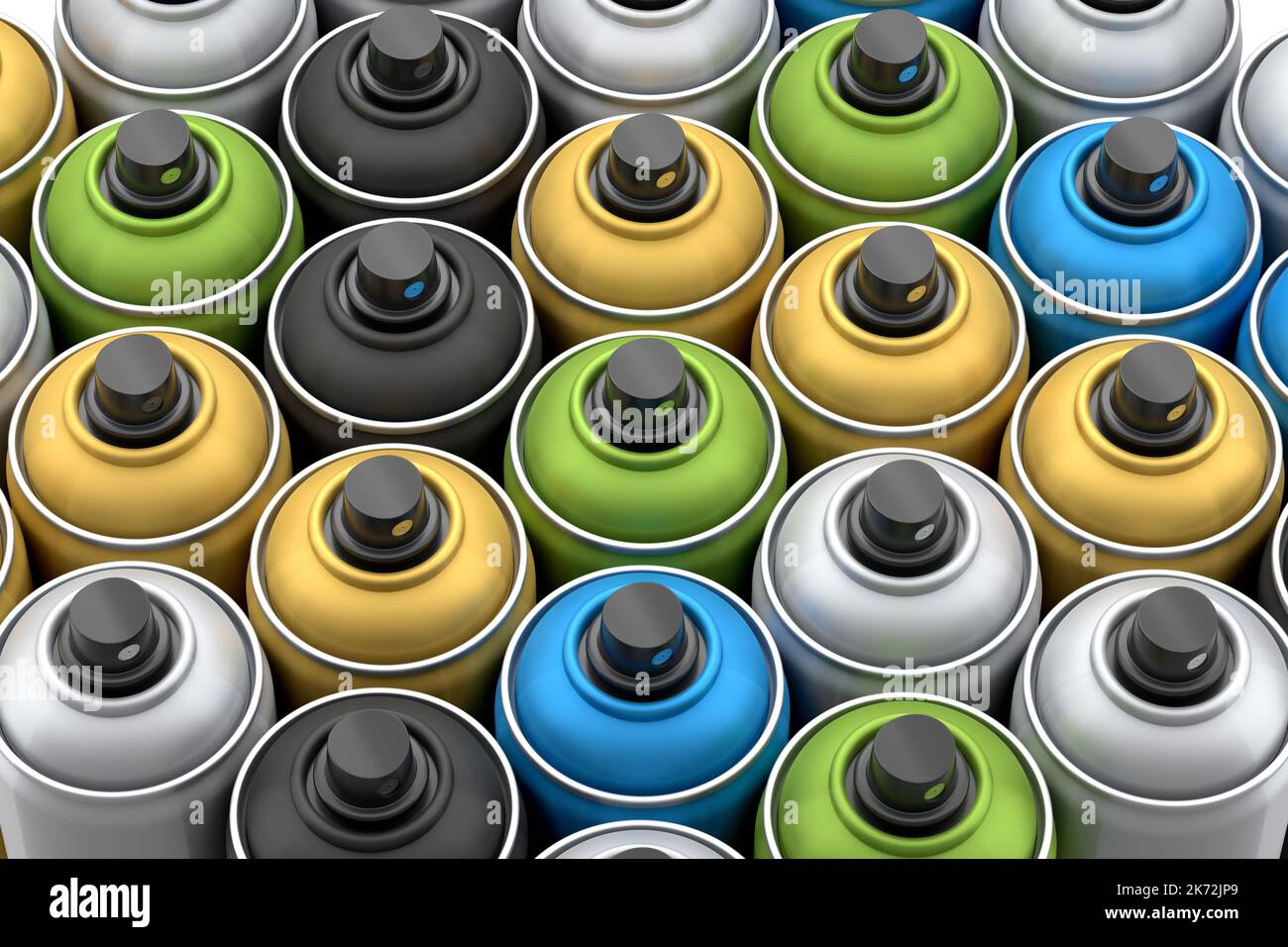 Set of colorful spray paint cans in row on white background. 3d render ...