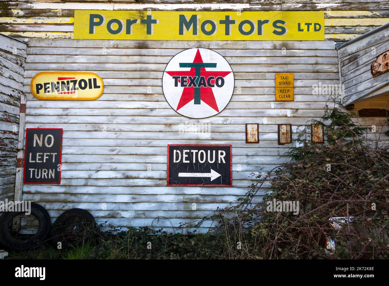 Signs on wall of old service station,Ormondville, Tararua District ...