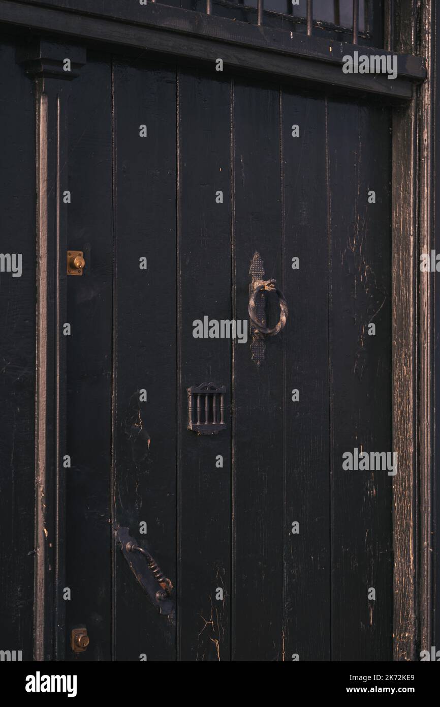 Black Metal Wrought Iron Property Entrance Gates. Close focus of black ...