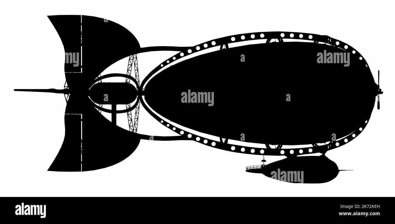 Silhouette with a fantasy airship Stock Photo - Alamy