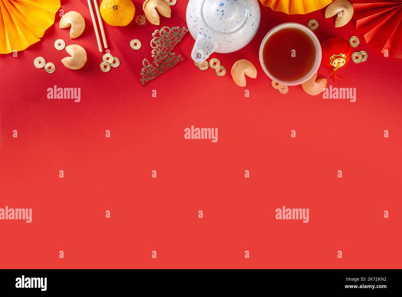Chinese new year background. Red and golden yellow flatlay with ...