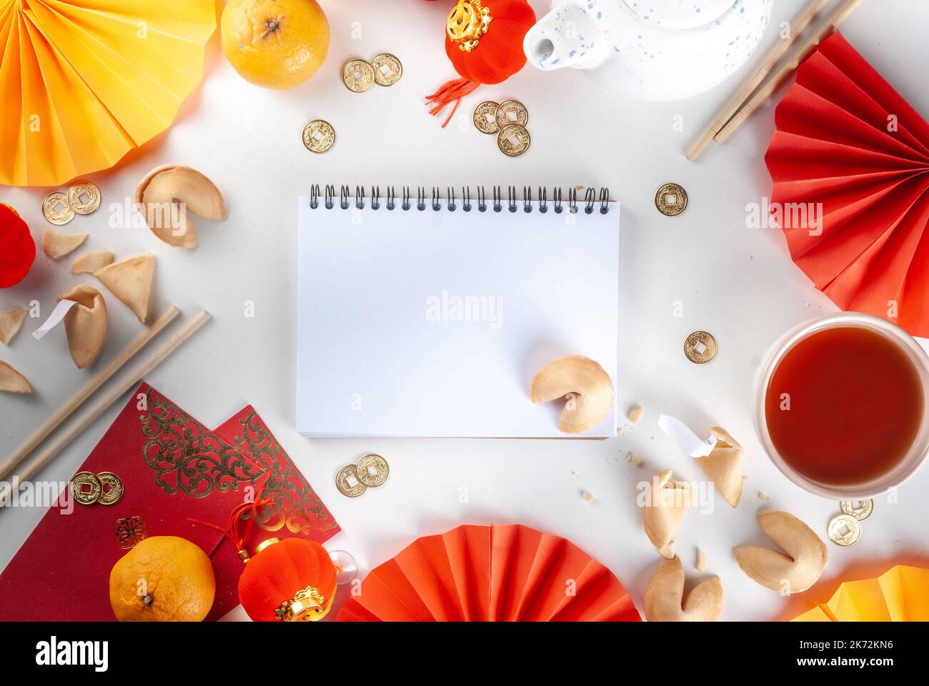 Chinese new year background. Red and golden yellow flatlay with ...