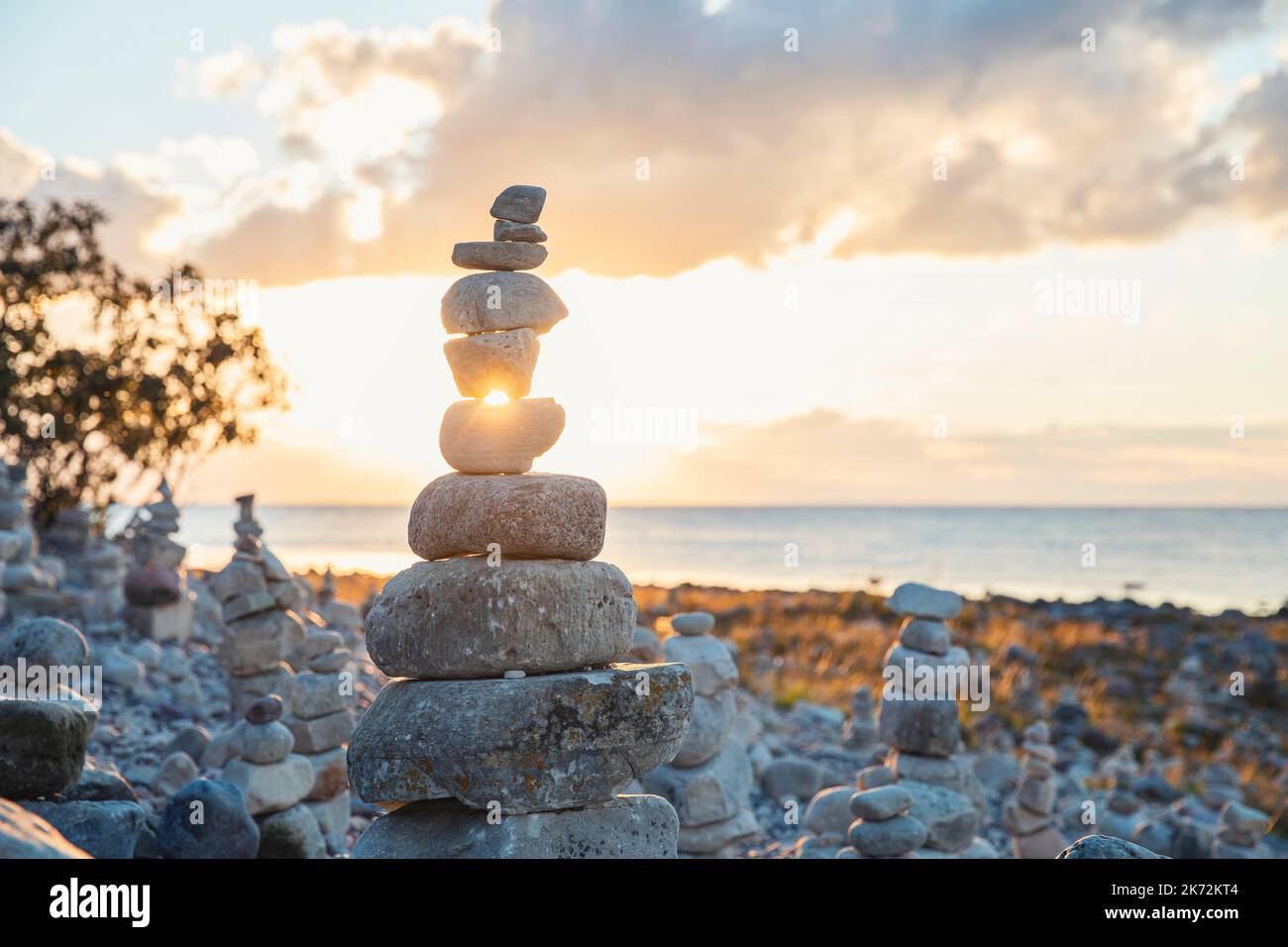 Stone stacks on coast Stock Photo - Alamy