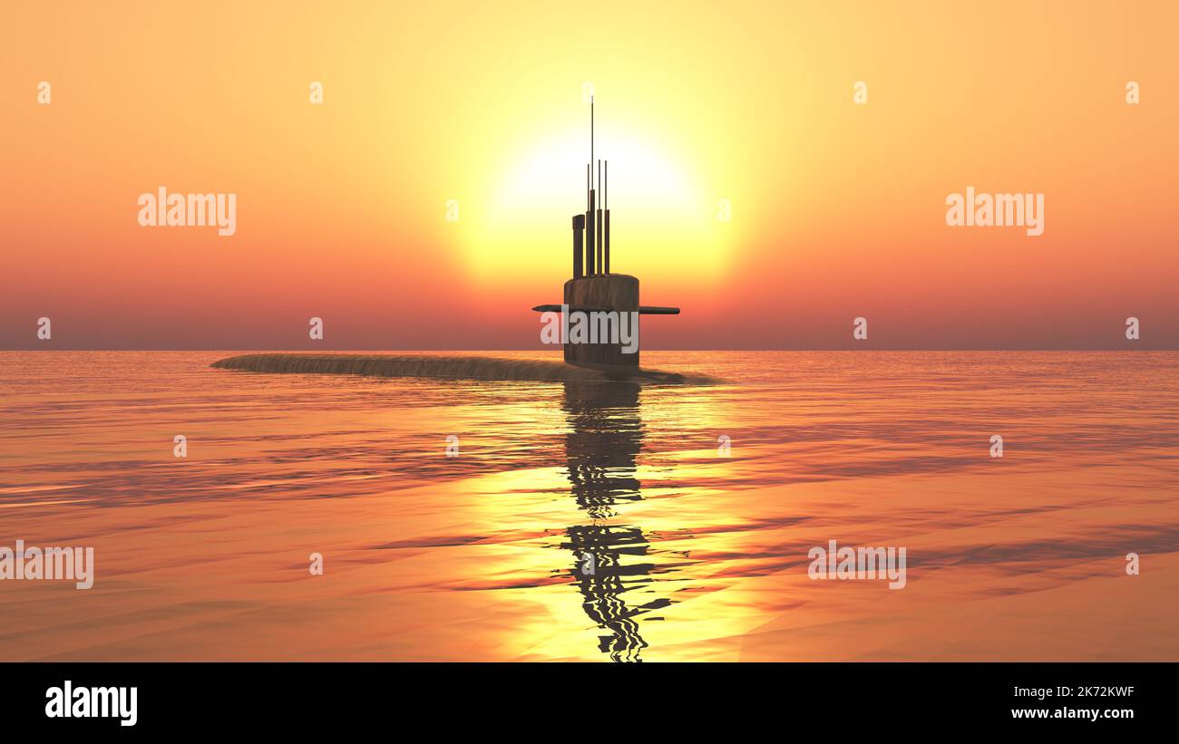 Modern submarine in the open sea at sunset Stock Photo - Alamy