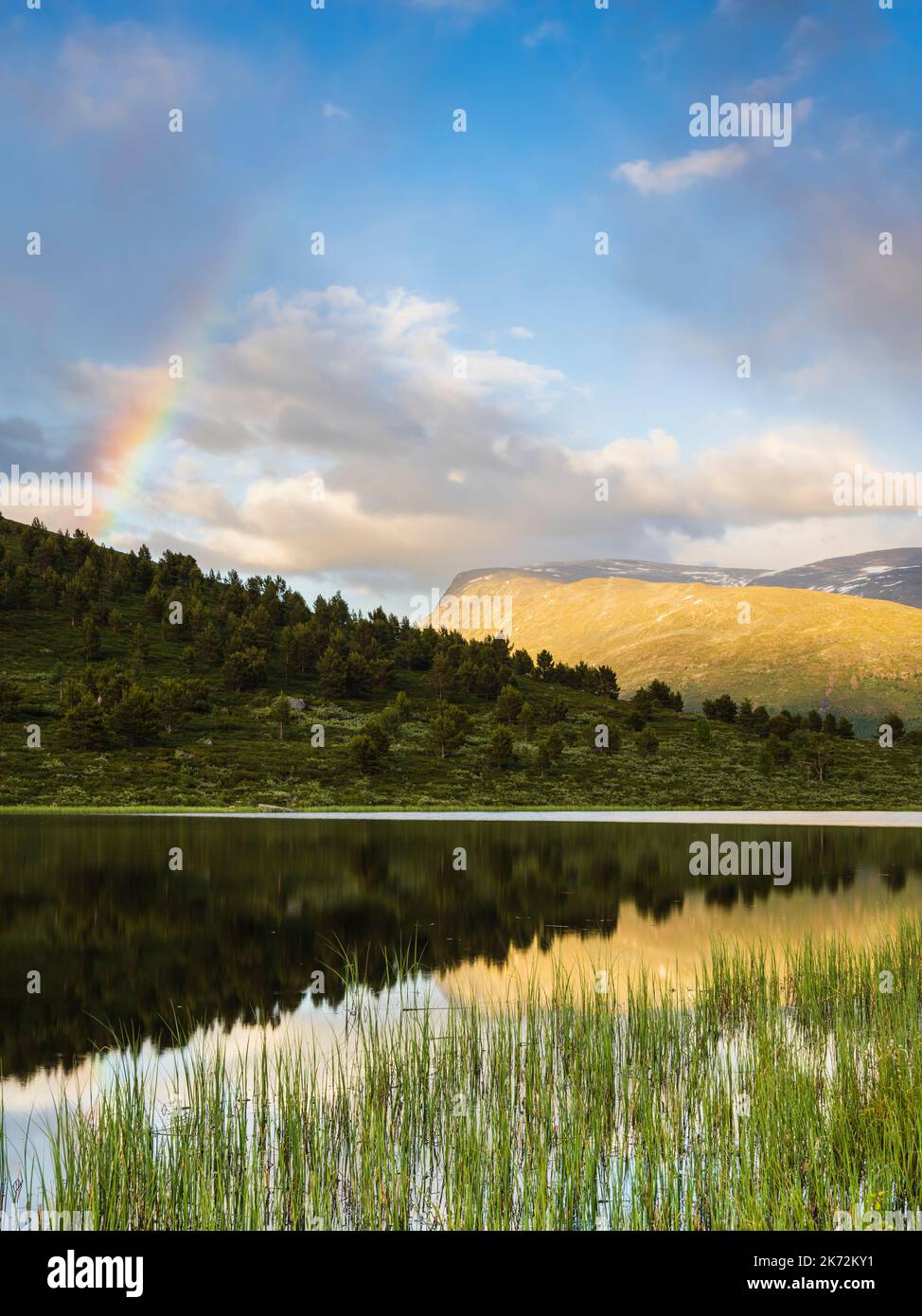 View of rainbow over lake Stock Photo - Alamy