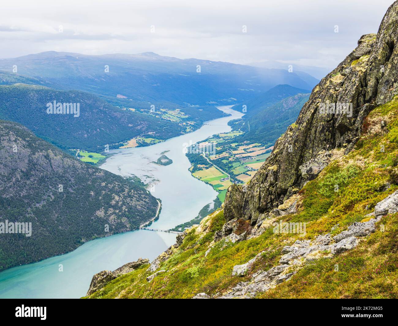 High angle view of river at mountains Stock Photo - Alamy