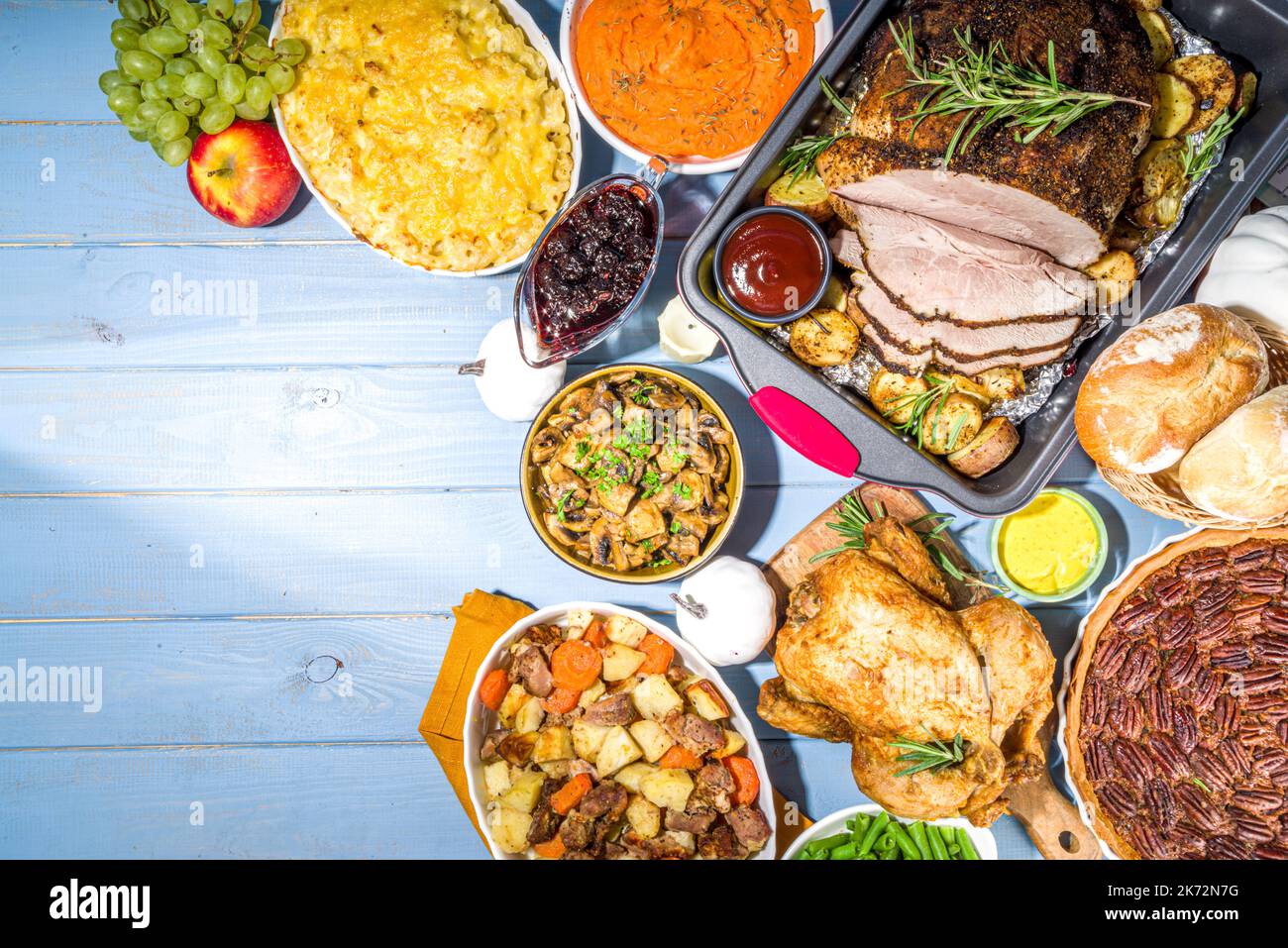 Thanksgiving dinner table with new traditional thanksgiving food ...