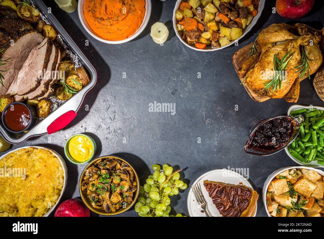 Thanksgiving dinner table with new traditional thanksgiving food ...