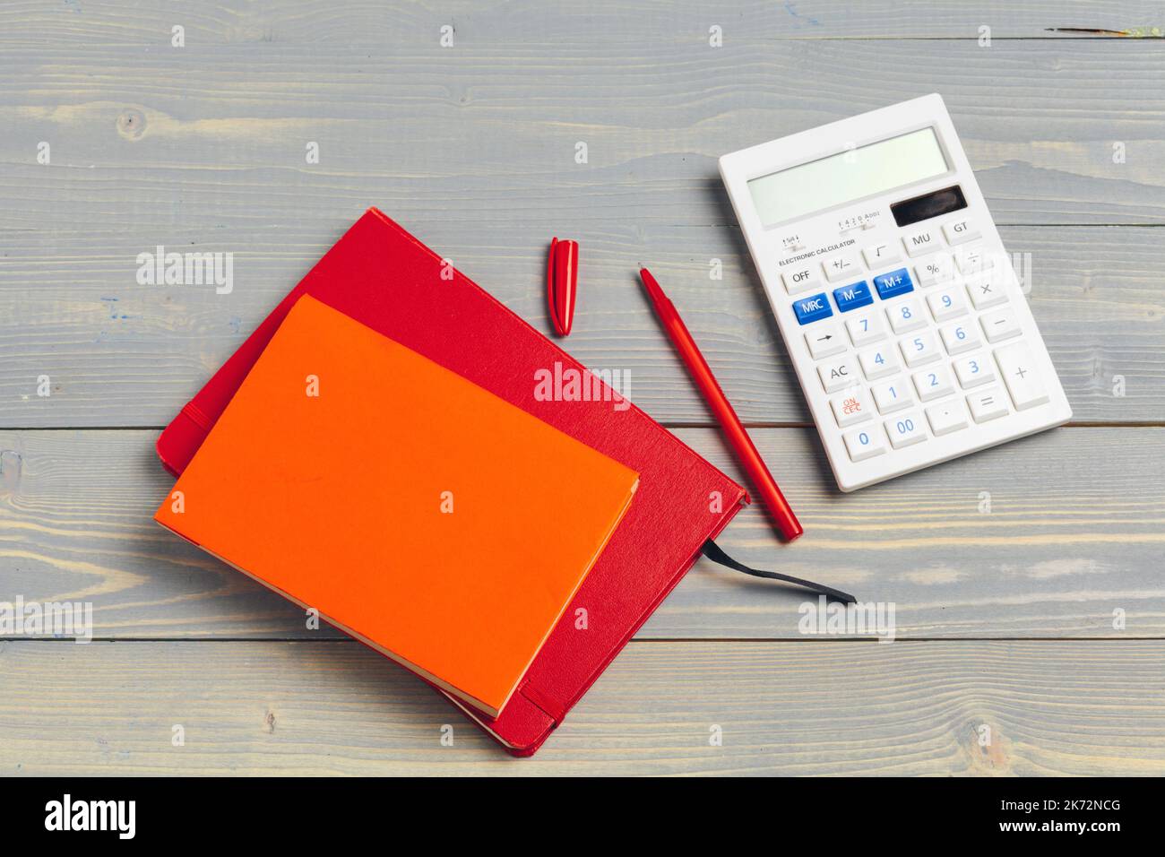 Work place with office stationery close up top view Stock Photo - Alamy