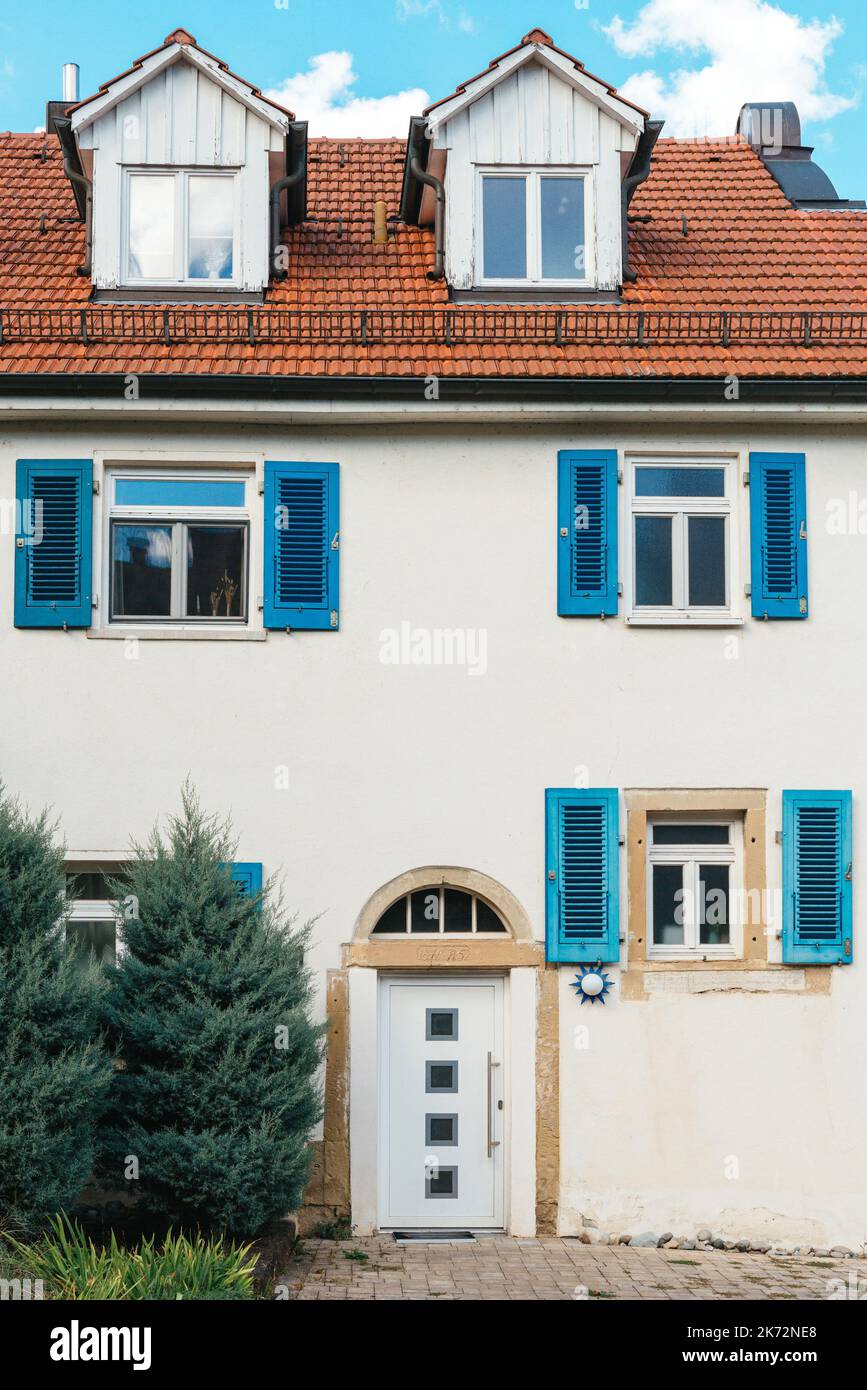 Traditional small house with beautiful outdoor decor facade in Germany ...