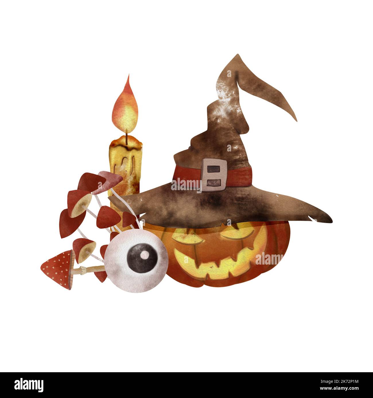 Scary pumpkin in a hat. Watercolor illustration for Halloween on a ...