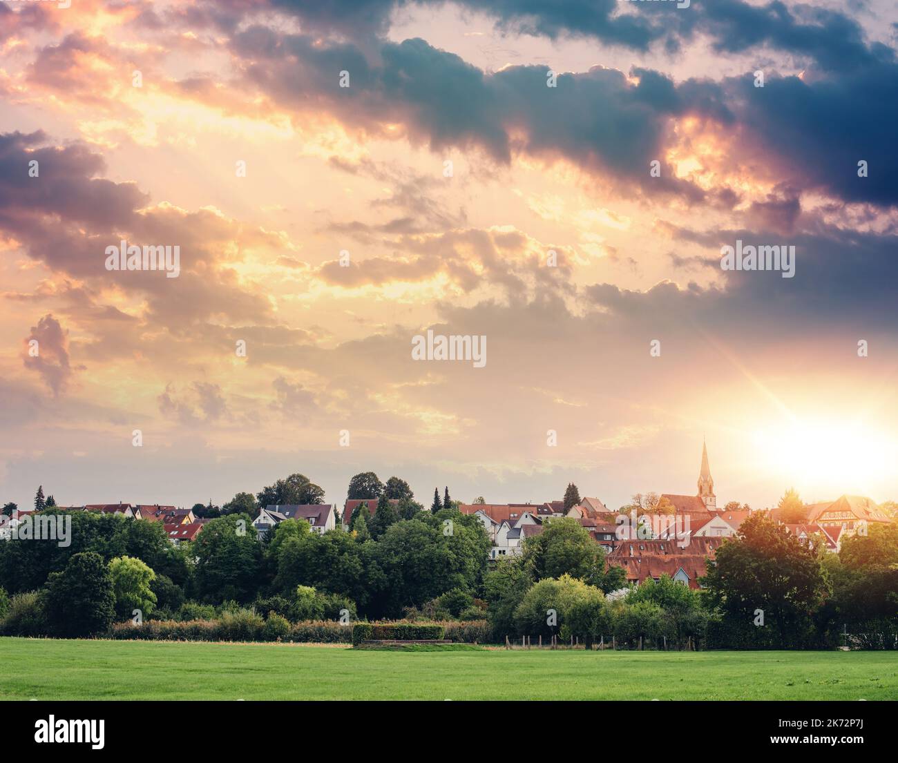 Freiberg am Neckar On the Sunset. Small European town in Baden ...