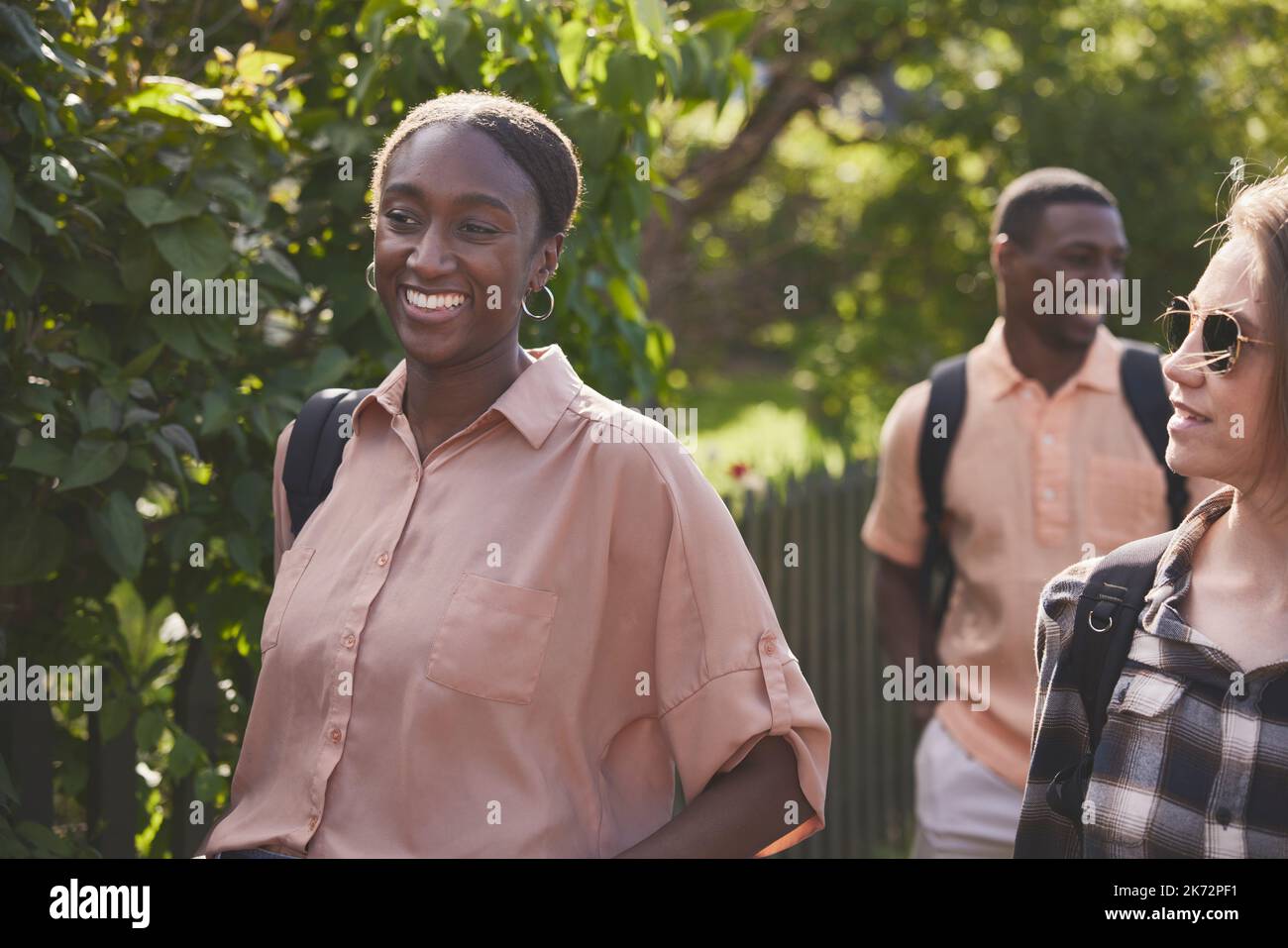 Friends walking together Stock Photo - Alamy