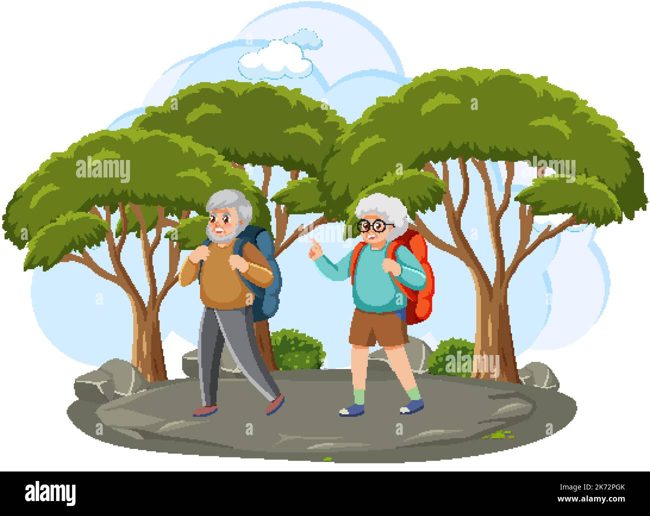 Senior tourists hiking in nature illustration Stock Vector Image & Art ...