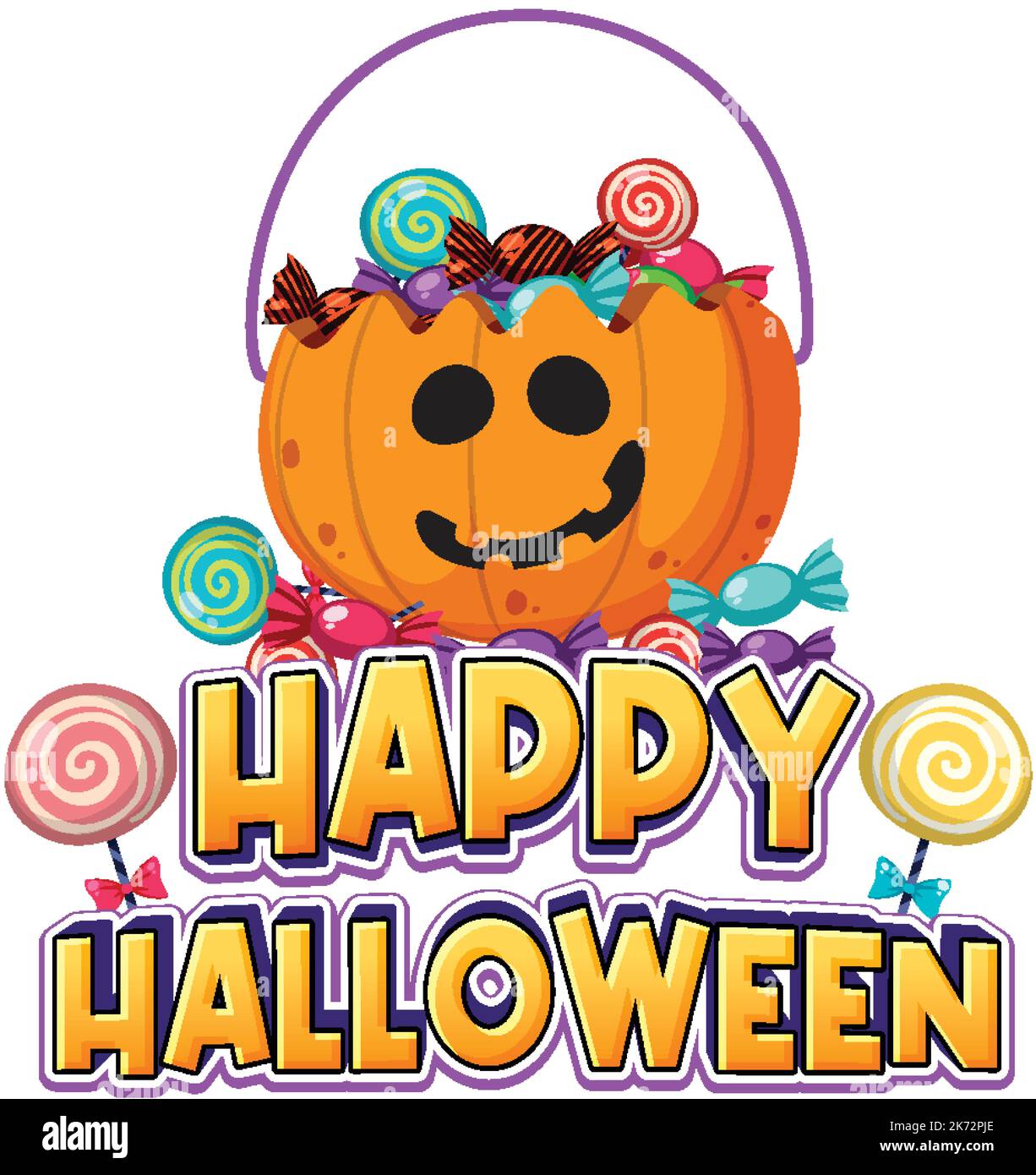 Happy Halloween word with candy in pumpkin bucket illustration Stock ...