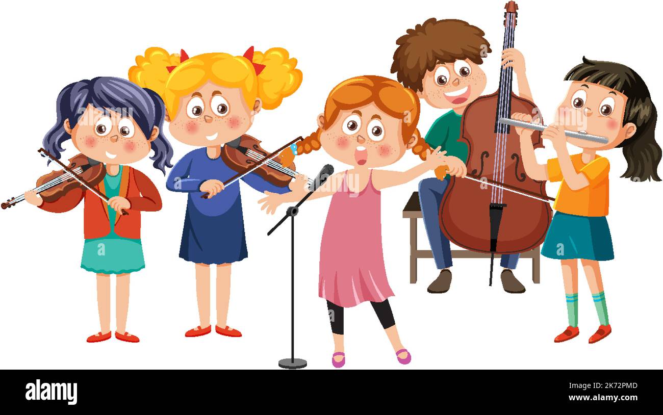 Children playing musical instrument illustration Stock Vector Image ...