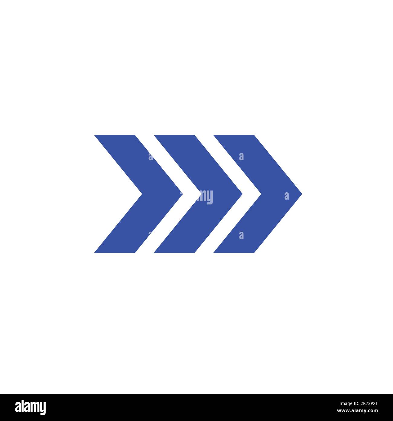 Blue Triple Arrow Icon Pointing To Right Flat Style Side On White Isolated Background Stock