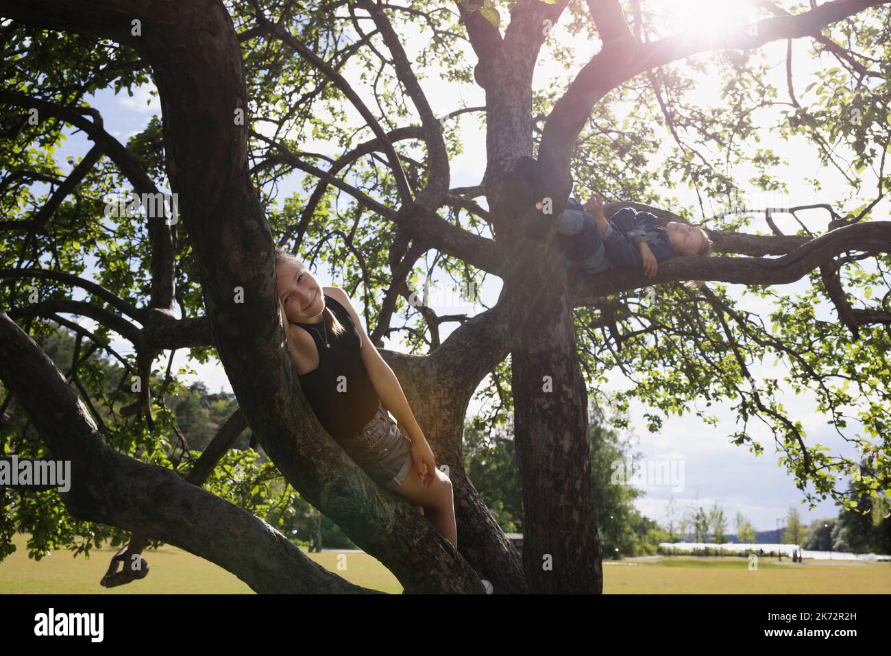 Girls climbing on tree hi-res stock photography and images - Alamy