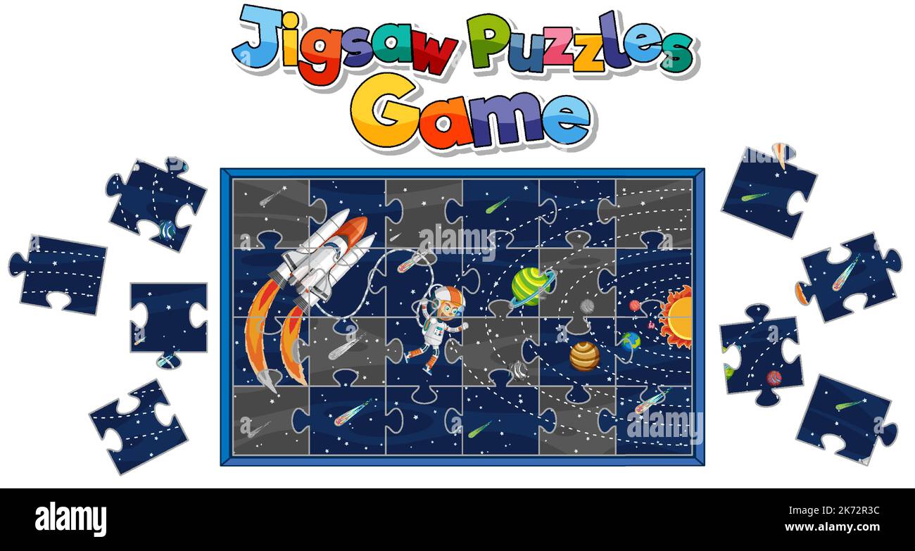 Astronaut in space photo puzzle game template illustration Stock Vector ...