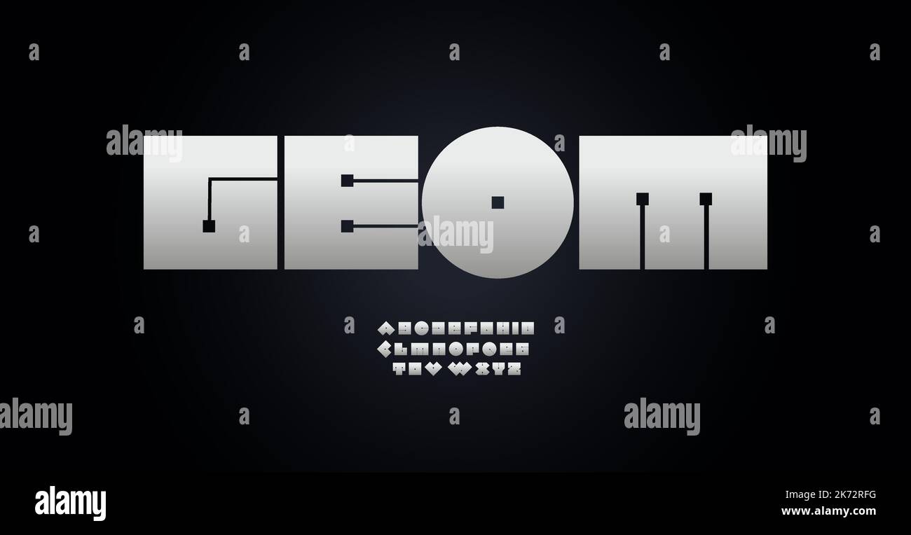 Geometric square font computer chip alphabet letters. Microchip ...