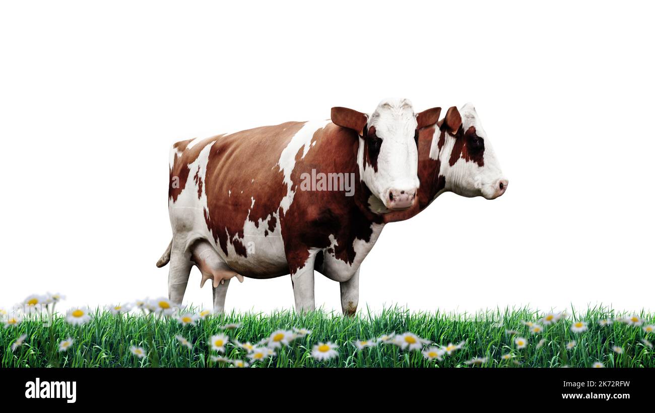 mutant cow grazing on green grass 3d illustration Stock Photo - Alamy
