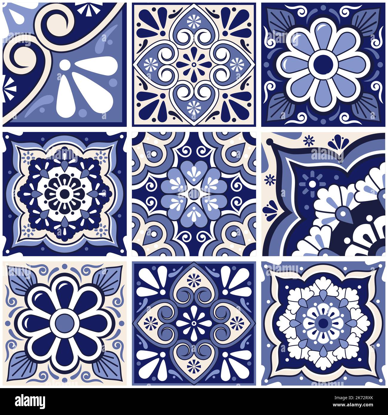Mexican seamless tile vector pattern big set with flowers, leaves and ...
