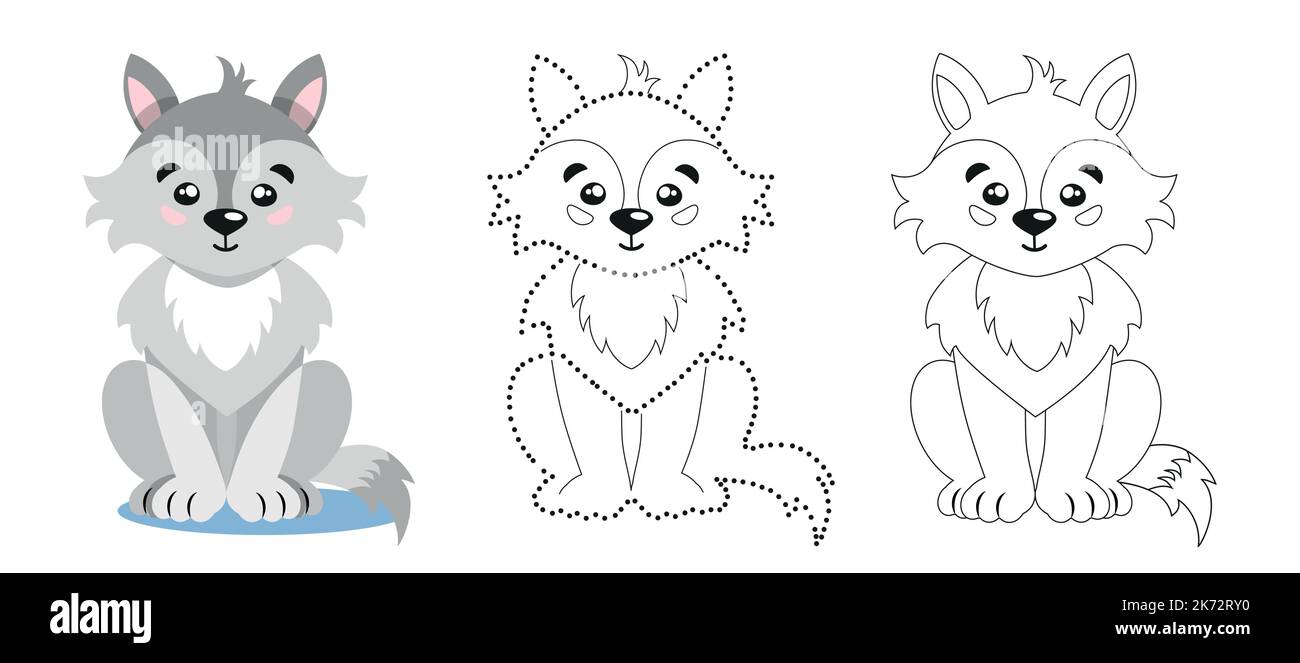Cute wolf. Circle the dots on the drawing. Color the wild animal ...