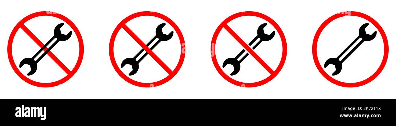 Wrench ban sign. Wrench is forbidden. Set of red prohibition signs of ...