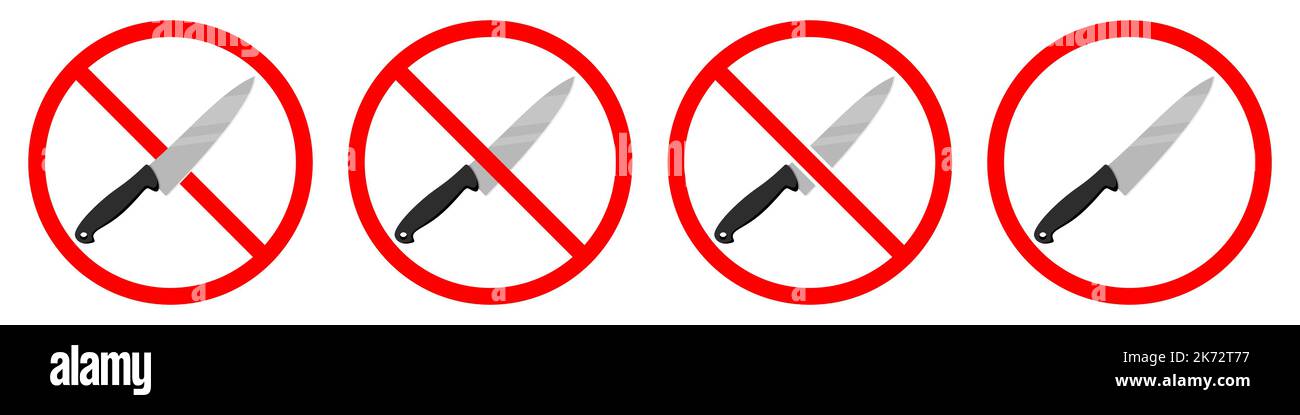 Knife ban sign. No Knife sign. Prohibition signs set. Dangerous weapon ...