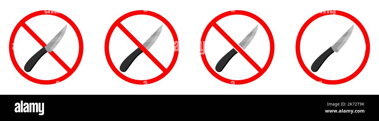 Knife ban sign. No Knife sign. Prohibition signs set. Dangerous weapon ...