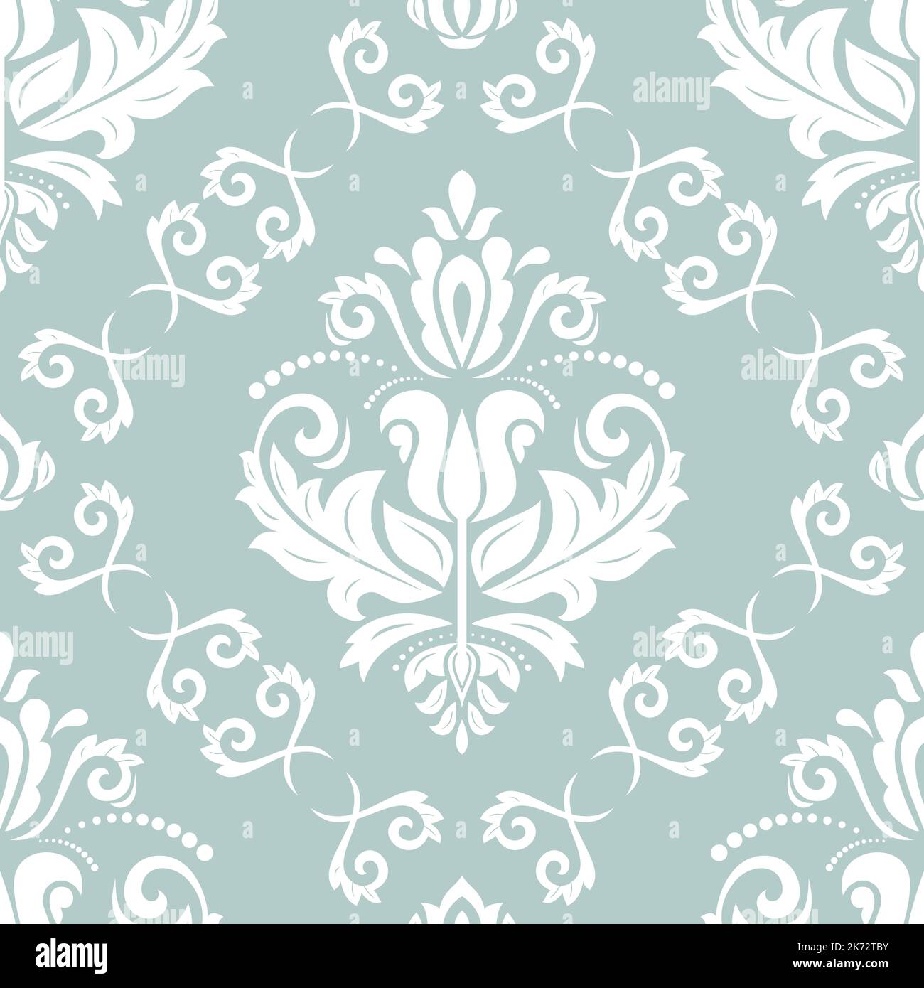 Classic seamless vector pattern. Damask orient light blue and white ...