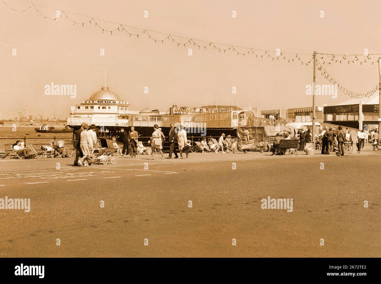 Vintage New Brighton pier, UK, 1970, seaside resort, the famous pier ...