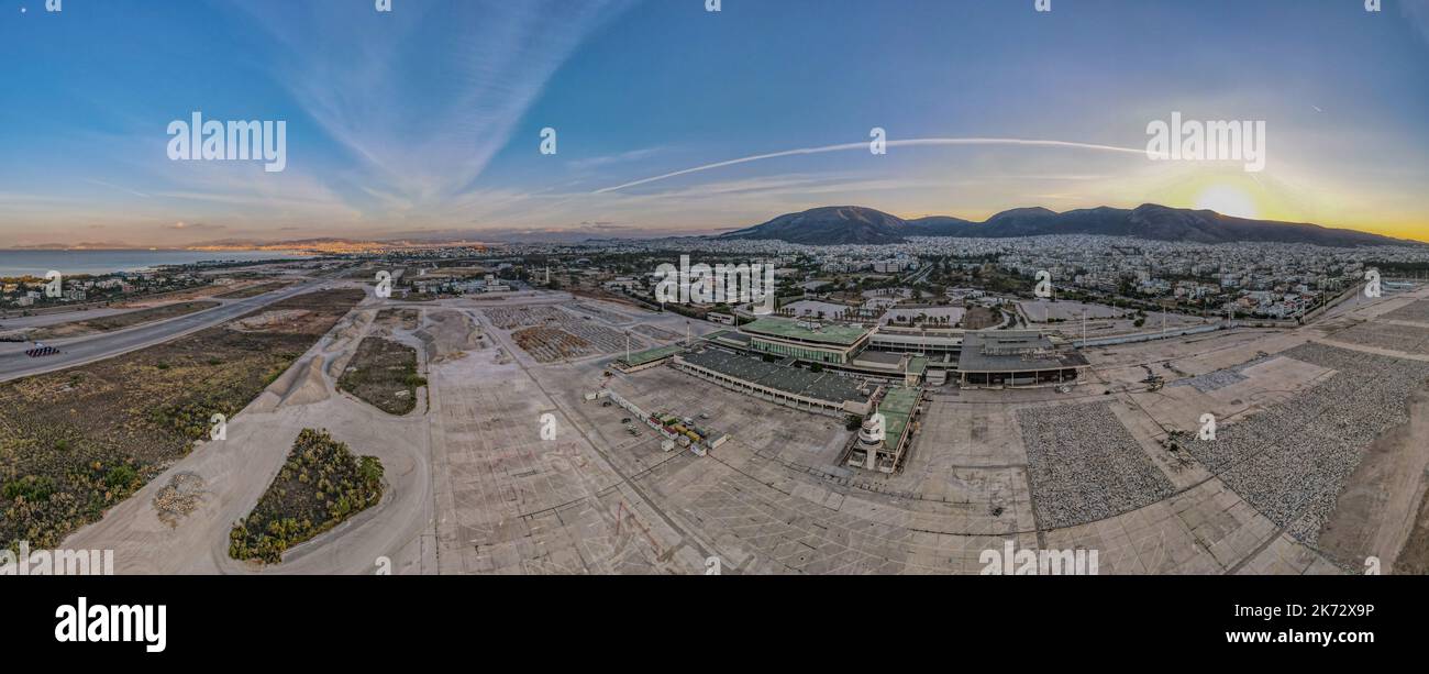 Panorama of the old airport of Athens,at Elliniko, and the work in ...