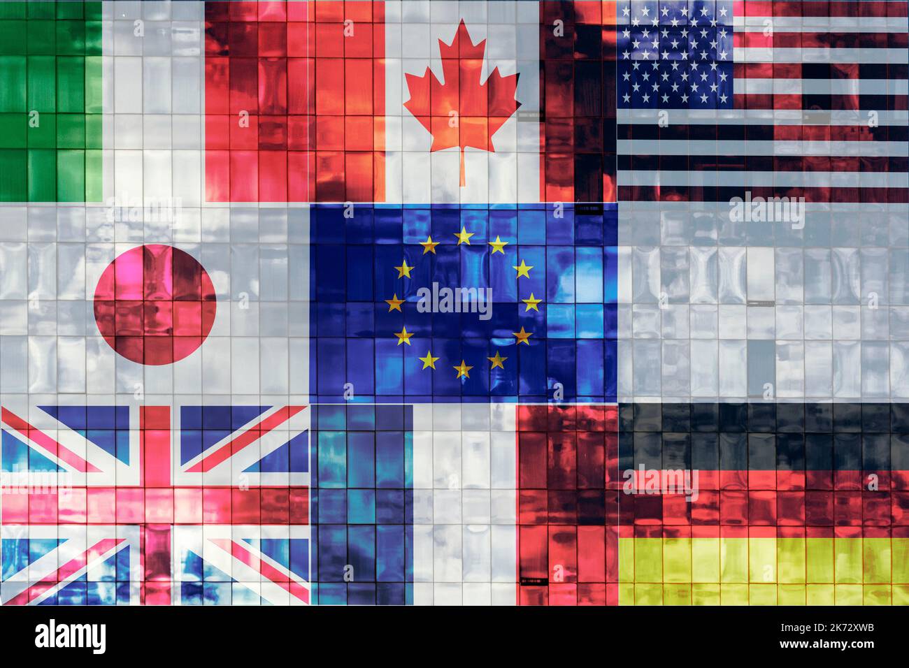 G7 summit or meeting concept. Row from flags of members of G7 group of ...