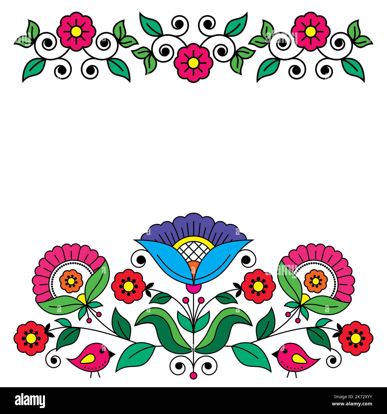 Scandinavian retro folk art vector greeting card or wedding invitaion ...