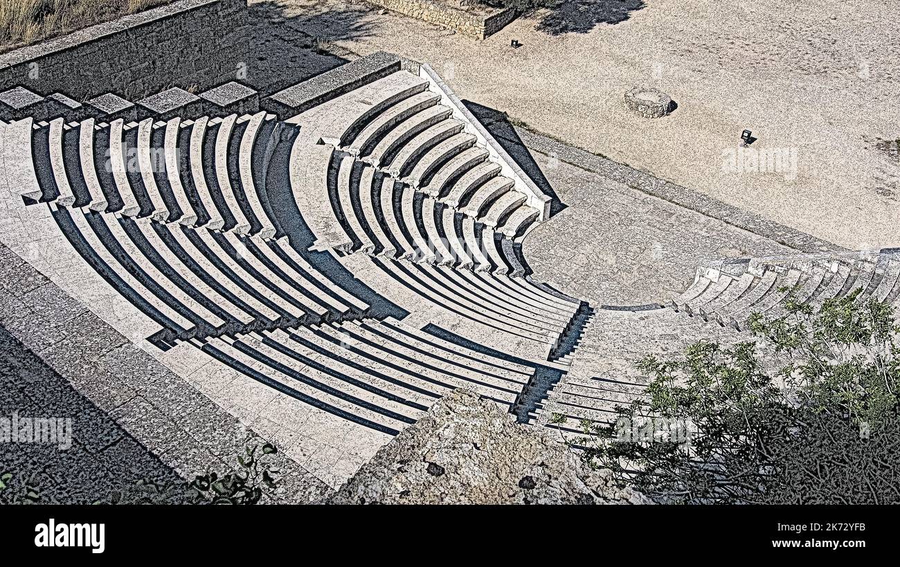 Odeon at the Acropolis of Rhodes, Greece. Spectator seats, an ancient ...