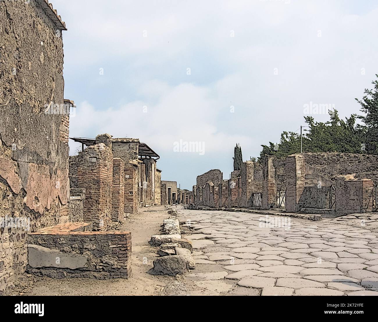 Pompeii, Italy. The view of an ancient ruined street with destroyed ...